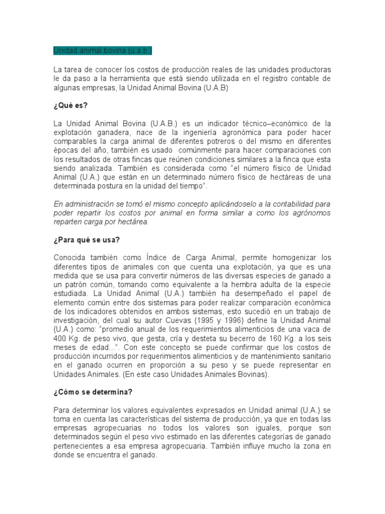 Definición y Uso de Unidad Animal Bovina | PDF | Vacas | Peso