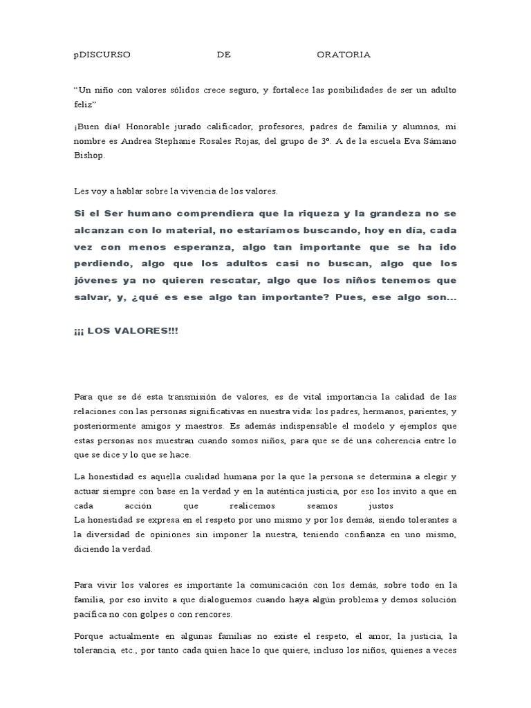 Oratoria de Los Valores | PDF | Verdad | Justicia