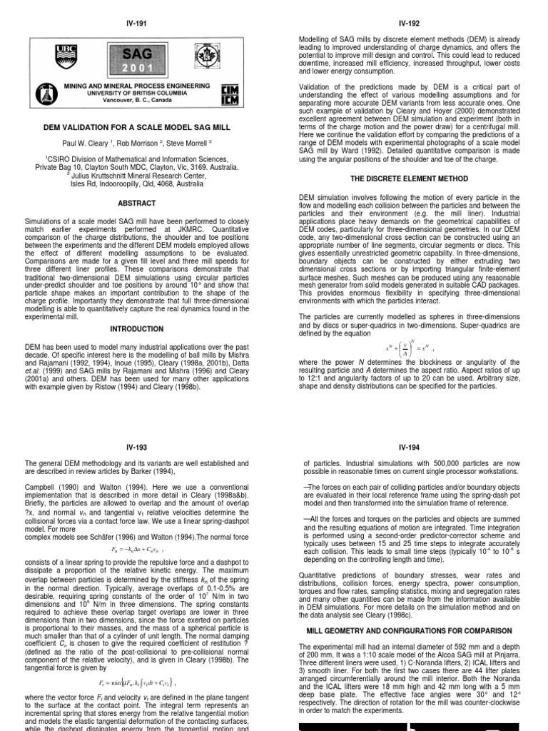 DEM Validation For A Scale Model SAG Mill | PDF | Collision | Force