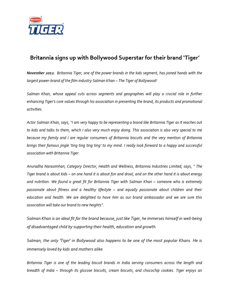 Tiger Celebrity Press Release | PDF | Brand | Foods