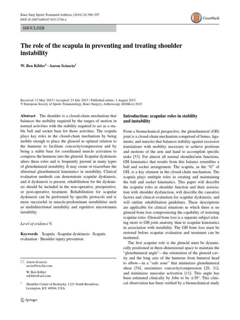 Kibler 2016 The Role of The Scapula in Preventing and Treating Shoulder ...
