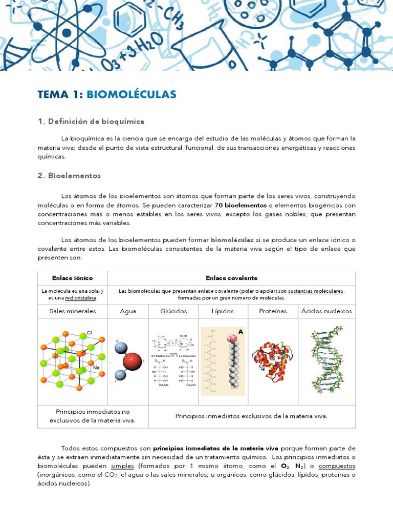 Tema 1-Biomoleculas PDF | PDF | Ósmosis | Polaridad química