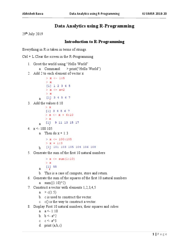 Data Analytics Using R-Programming Notes | PDF | Coefficient Of ...