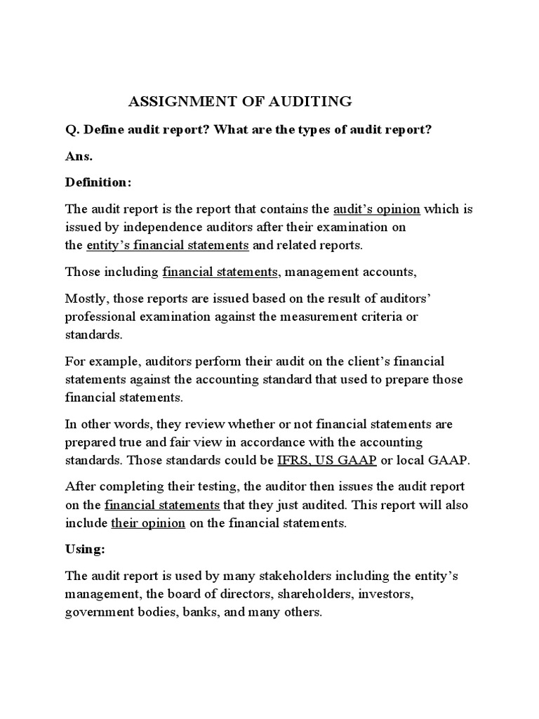 Assignment of Auditing | PDF | Auditor's Report | Financial Audit