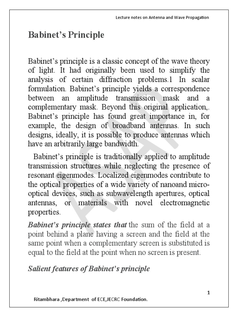 Babinet Principle Lecture Notes | PDF | Antenna (Radio) | Polarization ...
