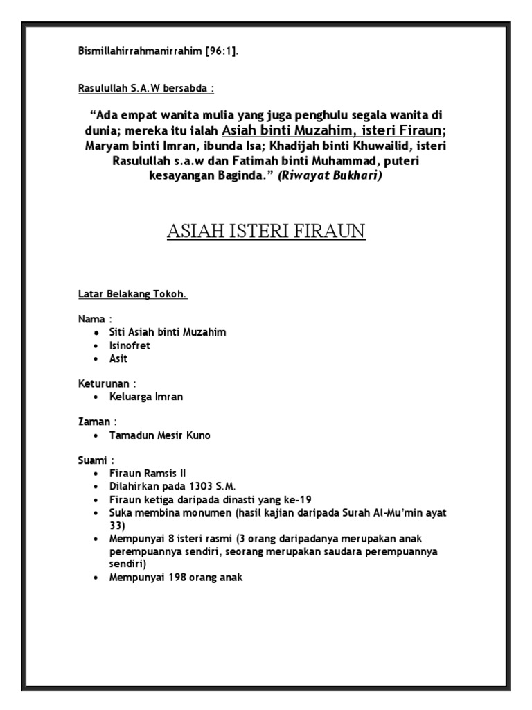 Asiah Isteri Firaun | PDF | Agama & Spiritualitas