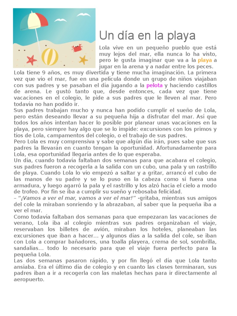 Un día en la playa cuento | PDF