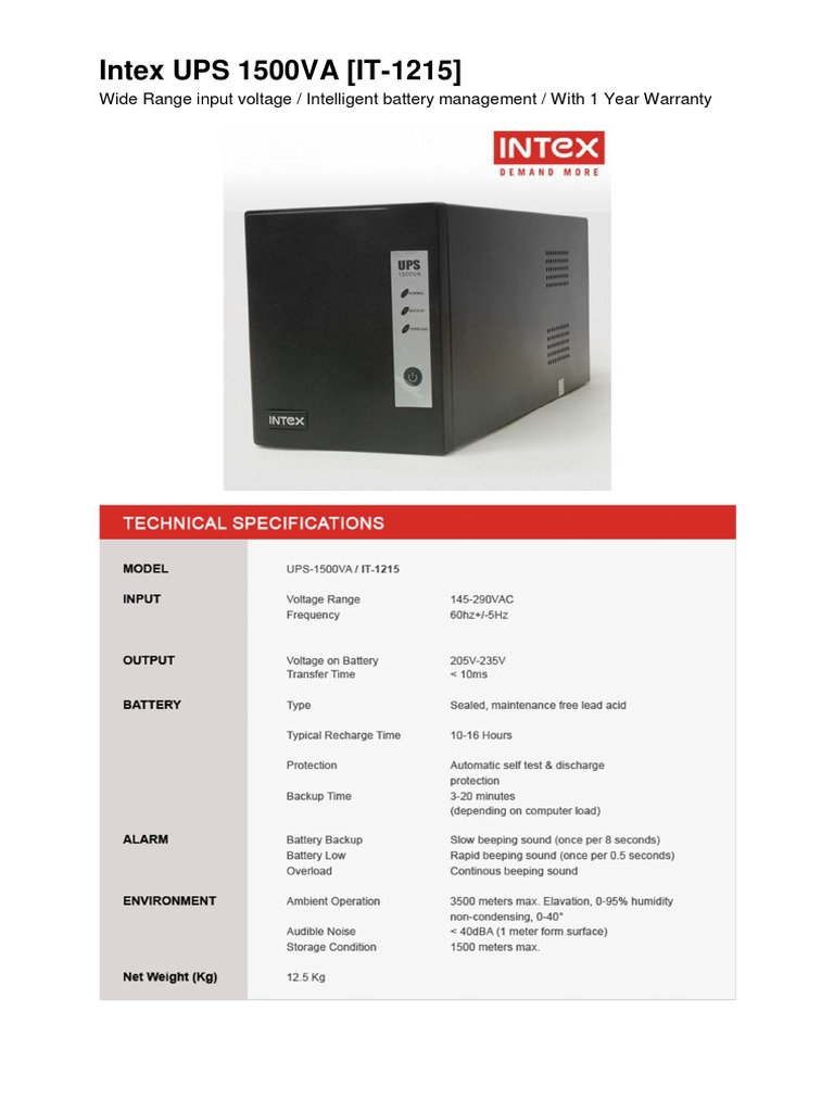 Intex UPS 1500VA | PDF