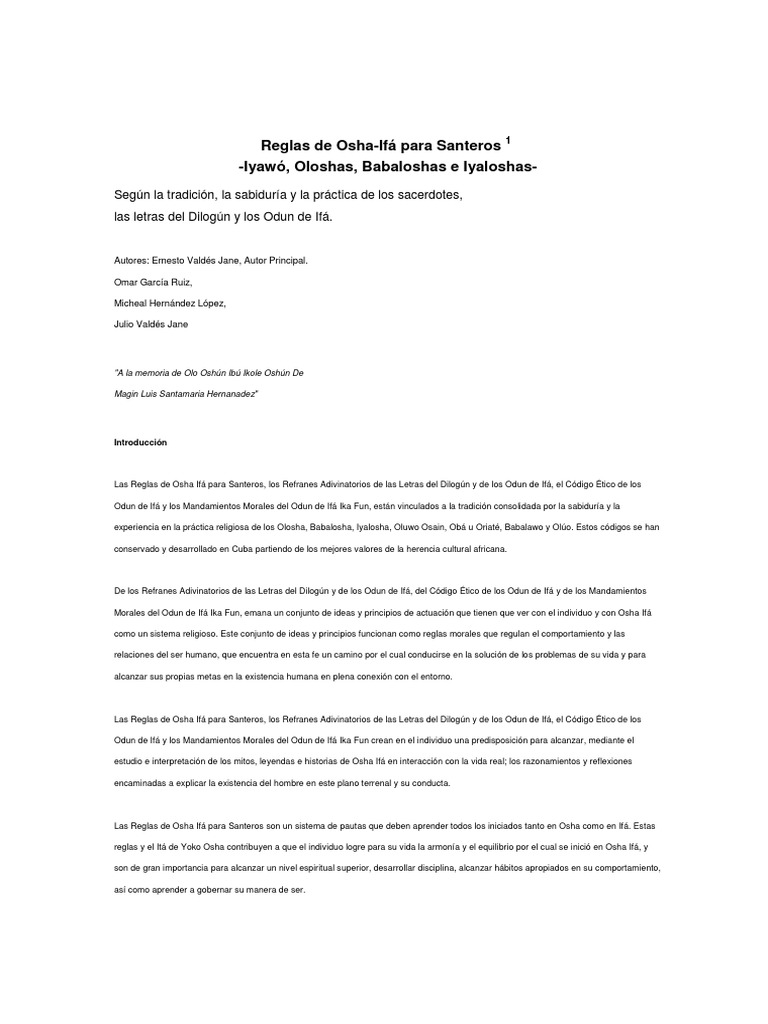 Reglas De Osha Ifá Para Santeros Pdf Pdf Padrino Santeria