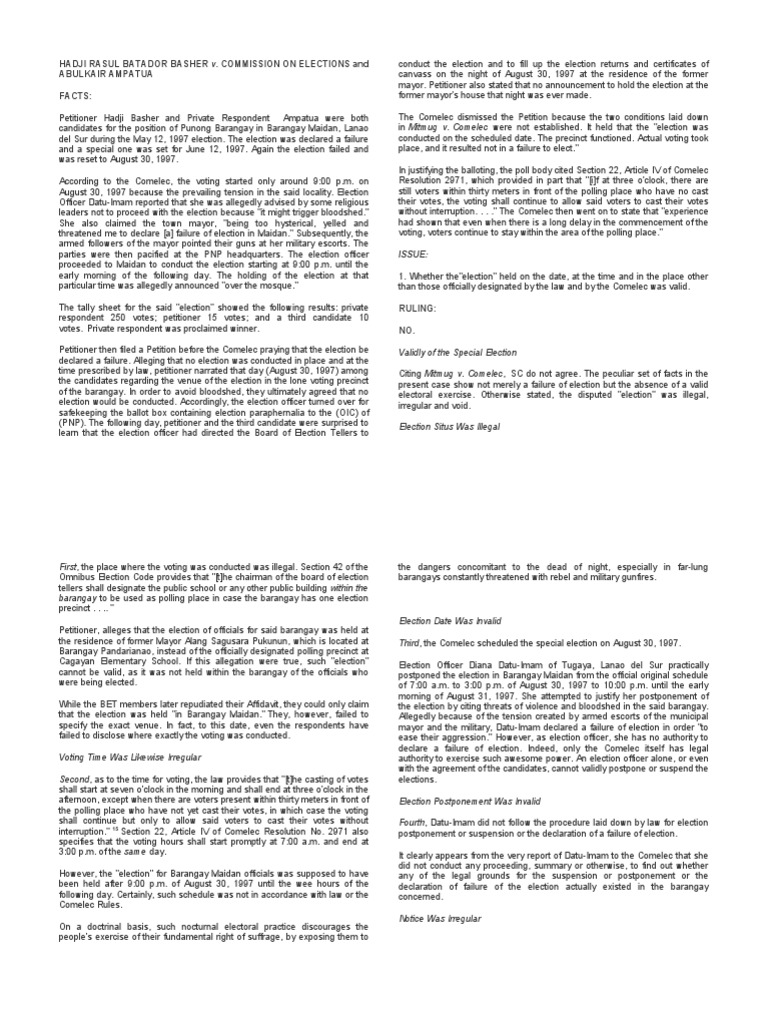 Hadji Rasul Batador Basher V. Commission On Elections and Abulkair ...