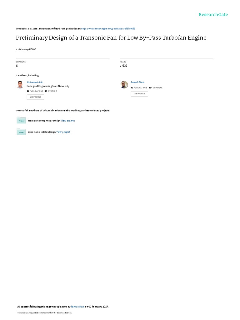 Preliminary Design of A Transonic Fan For Low By-Pass Turbofan Engine ...