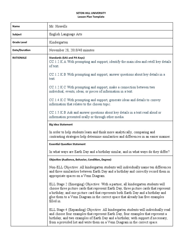 Ell Final Lesson Plan | PDF | Lesson Plan | Teachers