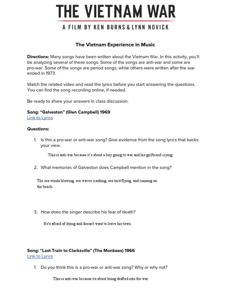 8 - Handout 1 The Vietnam Experience in Music | PDF