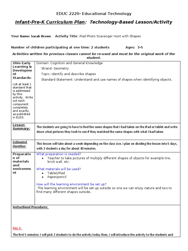 Ed Tech ECDE Activity Plan | PDF | Differentiated Instruction | Psychological Concepts