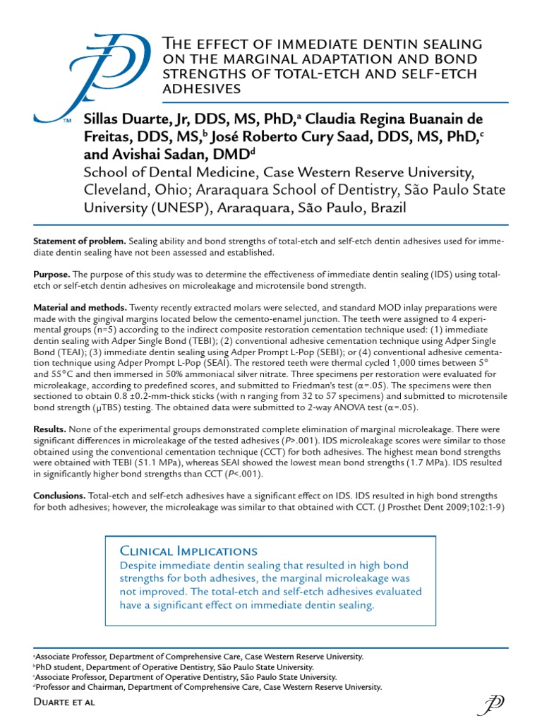 The Effect of Immediate Dentin Sealing On The Marginal Adaptation and ...