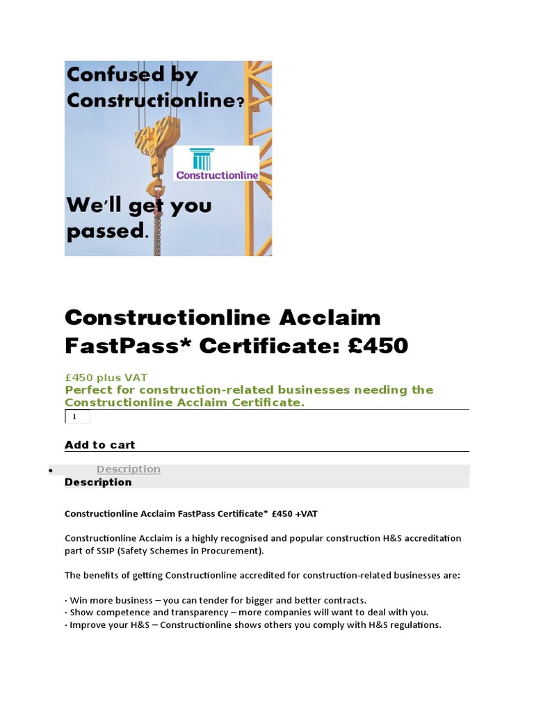 Constructionline Acclaim FastPass Certificate | PDF