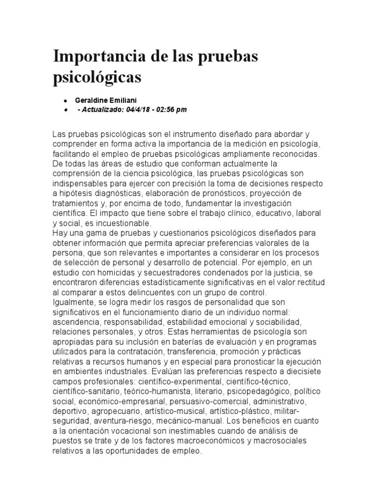 Importancia de Las Pruebas Psicológicas | PDF | Inteligencia | Sicología