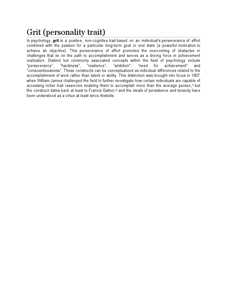 Grit (Personality Trait) | PDF