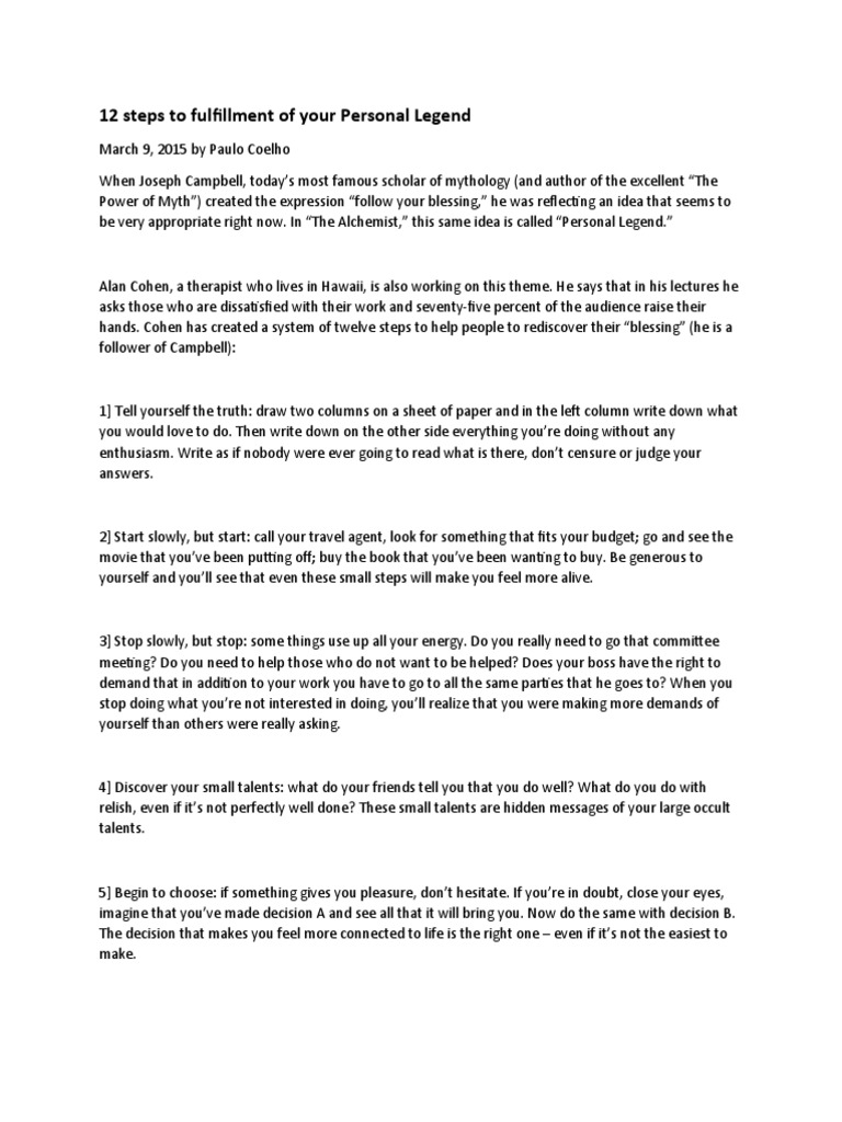 12 Steps To Fulfillment of Your Personal Legend | PDF