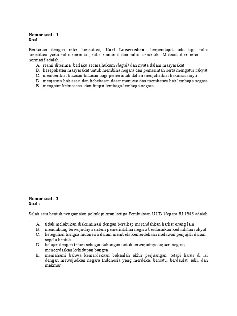 Soal PKN Usbn | PDF