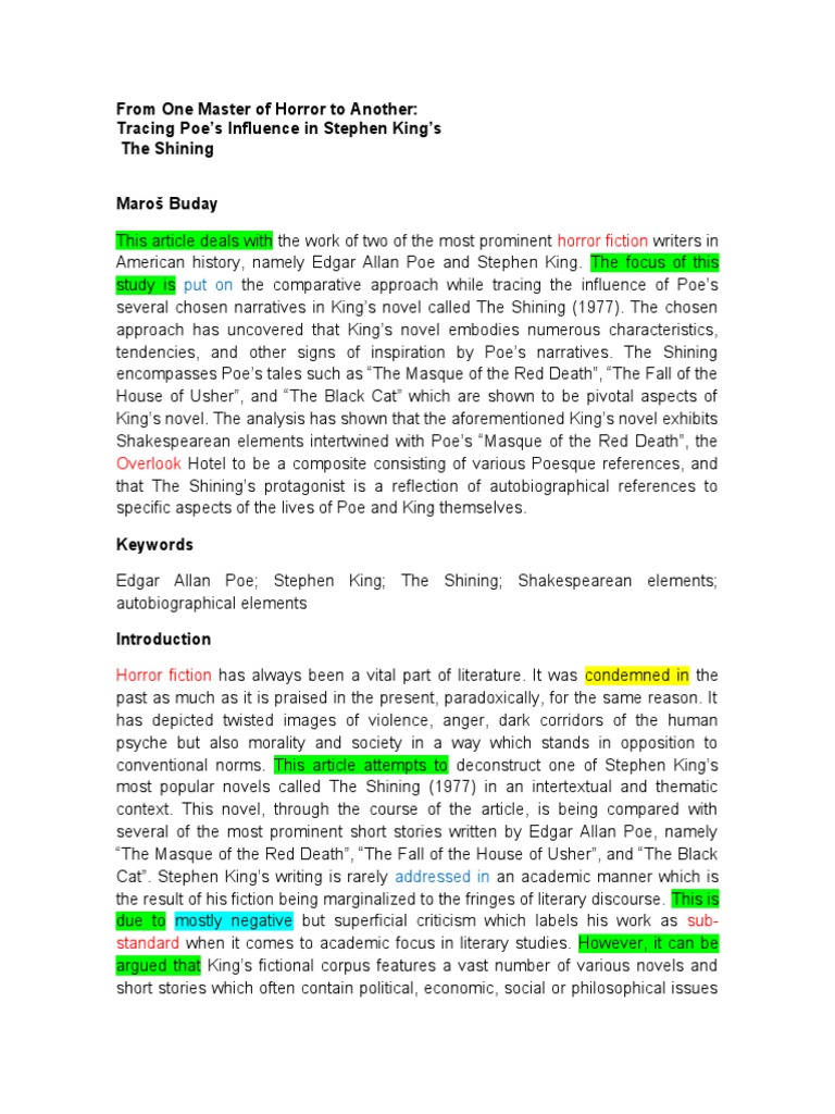 From One Master of Horror To Another: Tracing Poe's Influence in ...