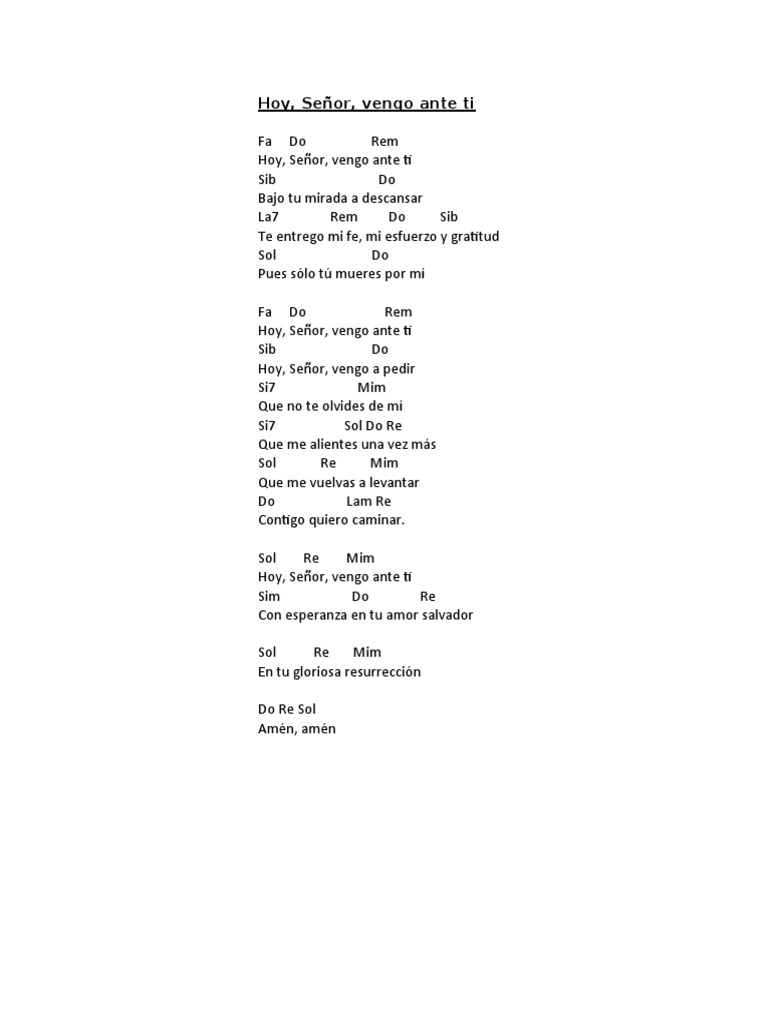Hoy, Señor, vengo ante ti: Letra y acordes | PDF