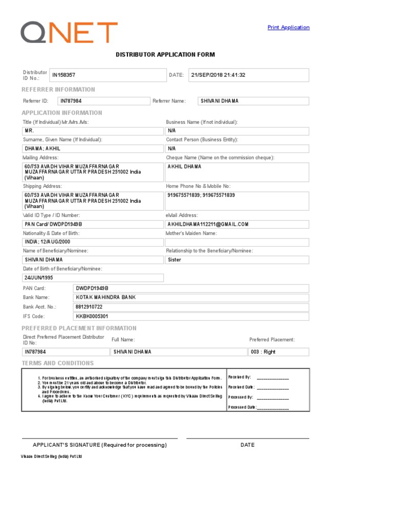 DISTRIBUTOR APPLICATION FORM Akhil | Download Free PDF | Taxes | Justice