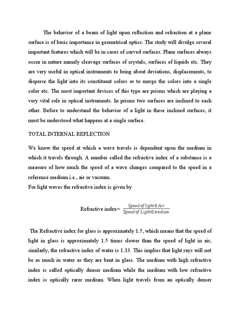 Exploring the Fundamental Principles of Reflection, Refraction, Total Internal Reflection, and ...