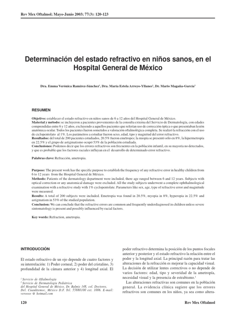 Estado refractivo en niños sanos | PDF | Ojo humano | Óptica