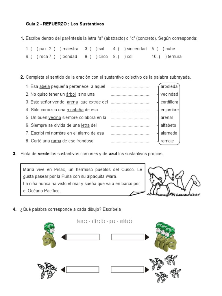 Guía 2 - Refuerzo Sustantivos | PDF