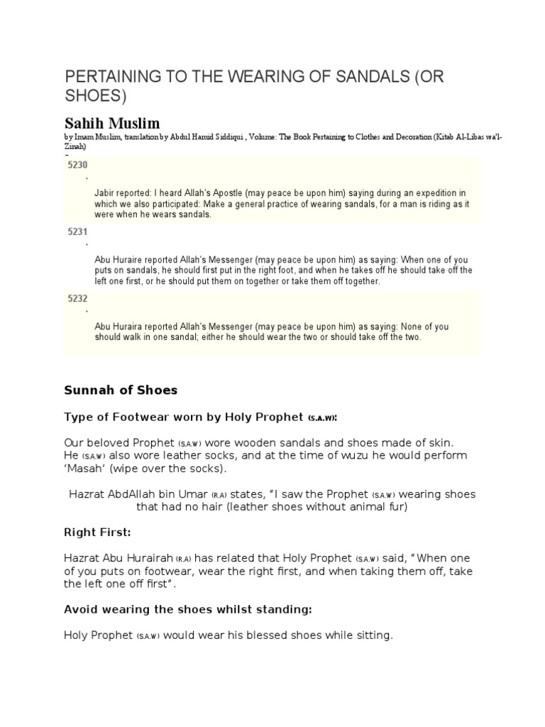 Wearing Clothes, Sandals or Shoes Islam Sunnah Way | PDF | Muhammad | Sock