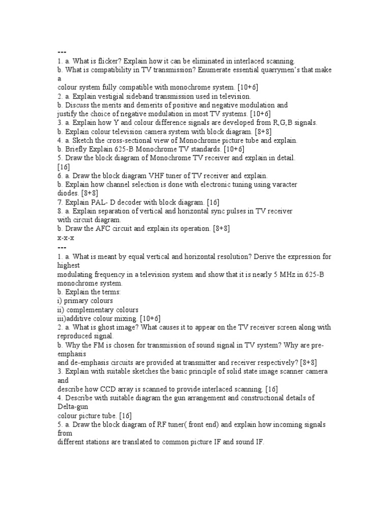 TV Engineering Question Papers | PDF | Television | Video