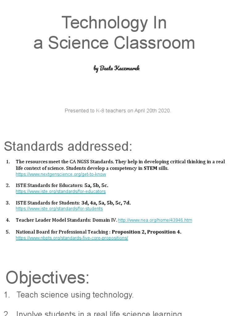 Technology in A Science Classroom | PDF | Lesson Plan | Teachers