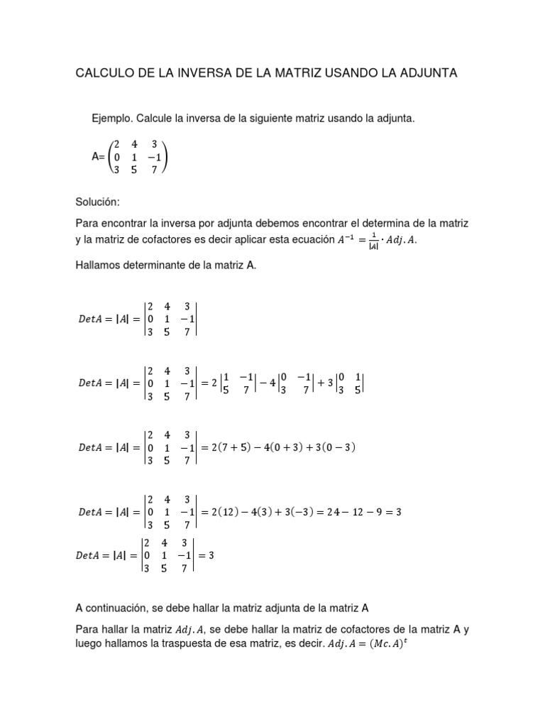 Inversa de Una Matriz Por Adjunta | PDF | Álgebra lineal | Matriz (Matemáticas)