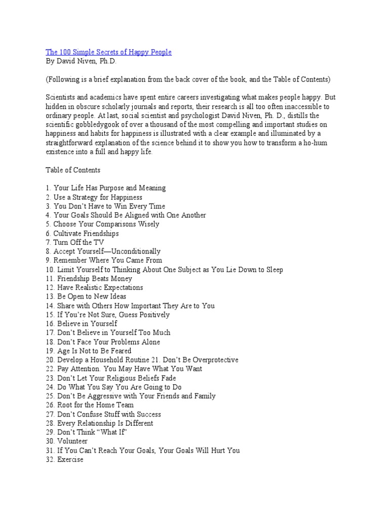 The 100 Simple Secrets of Happy People | PDF