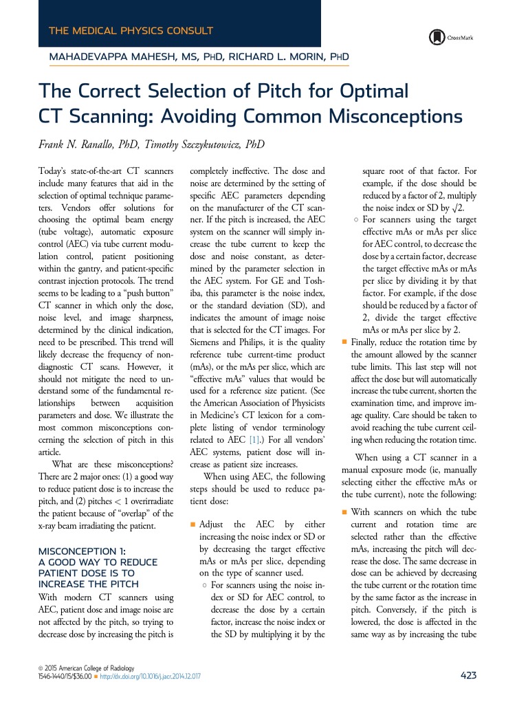 Understanding CT Pitch Misconceptions | PDF | Ct Scan | Absorbed Dose