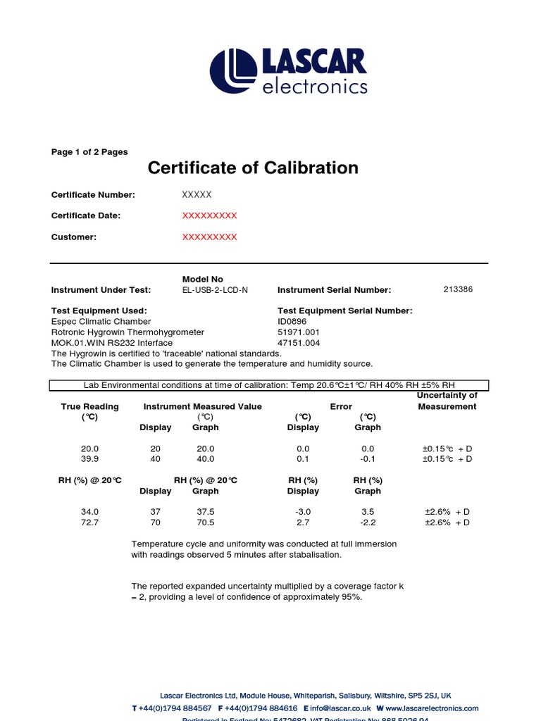 Lascar Calibration-Certificate Temperature-Humidity PDF | PDF ...