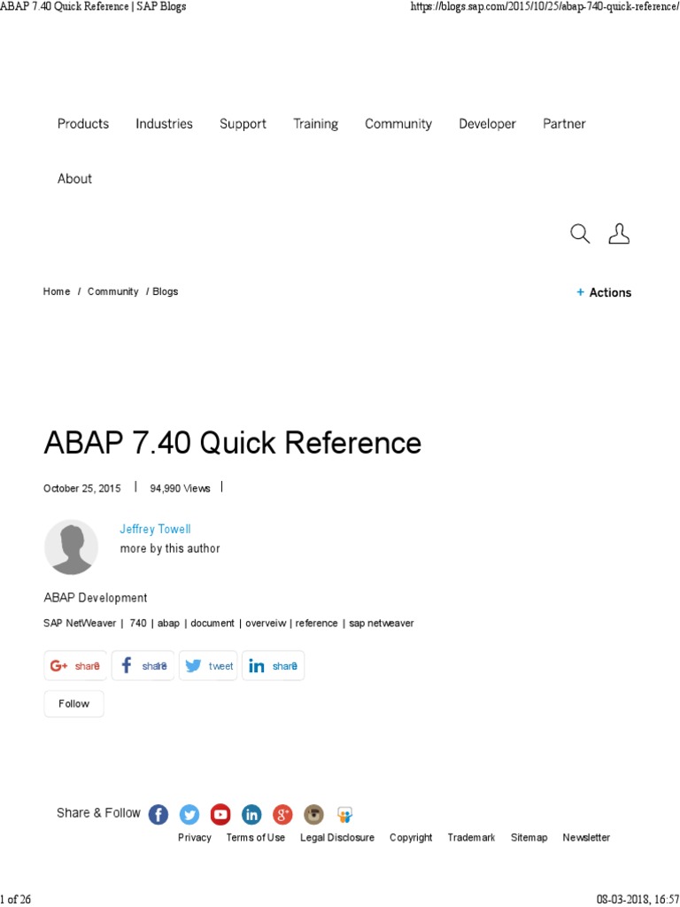 Abap 7.4 Quick Referece PDF | PDF | Blog | Computer Programming