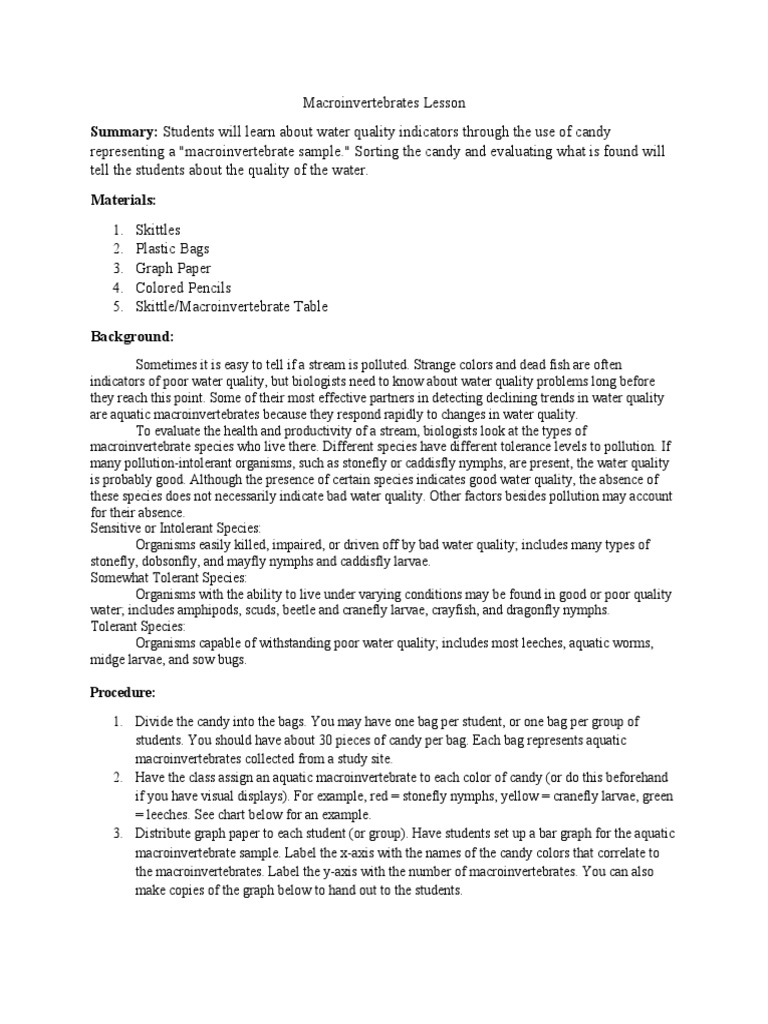 Macroinvertebrates Lesson | PDF | Water Quality | Chart