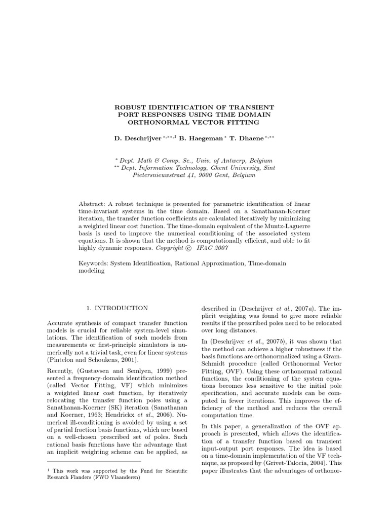 Robust Identification of Transient Port Responses Using Time Domain Orthonormal Vector Fitting ...