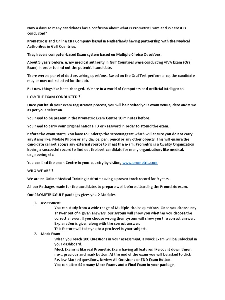 What Is Prometric Exam | PDF | Multiple Choice | Test (Assessment)