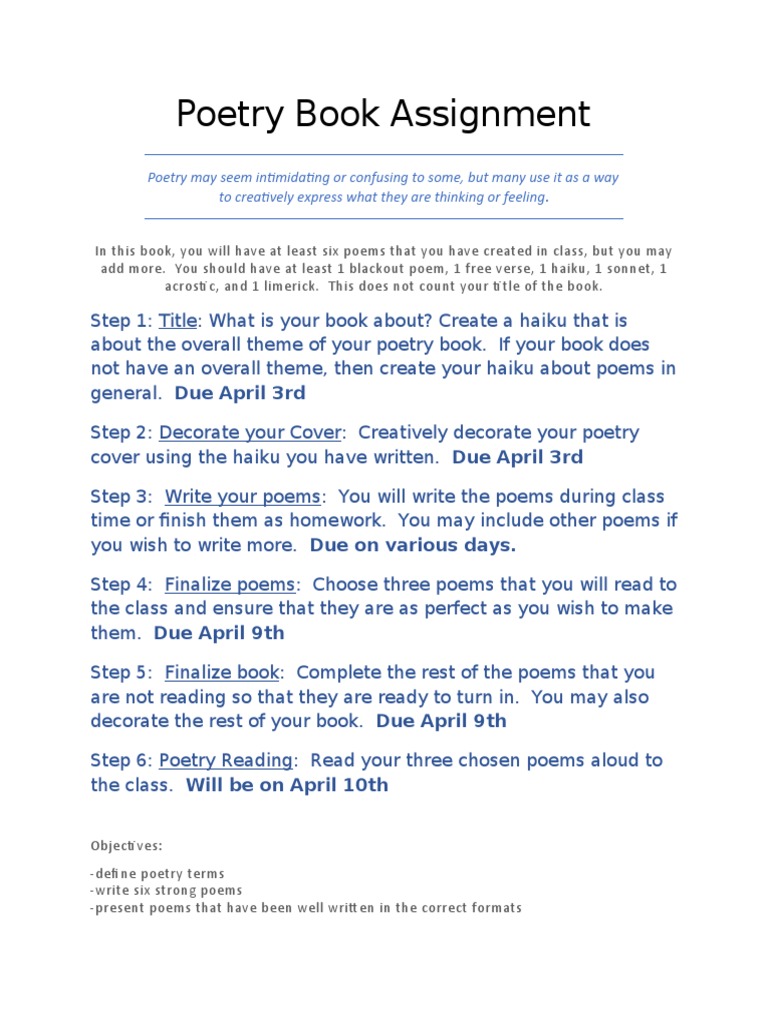 Poetry Book Assignment | PDF | General Fiction