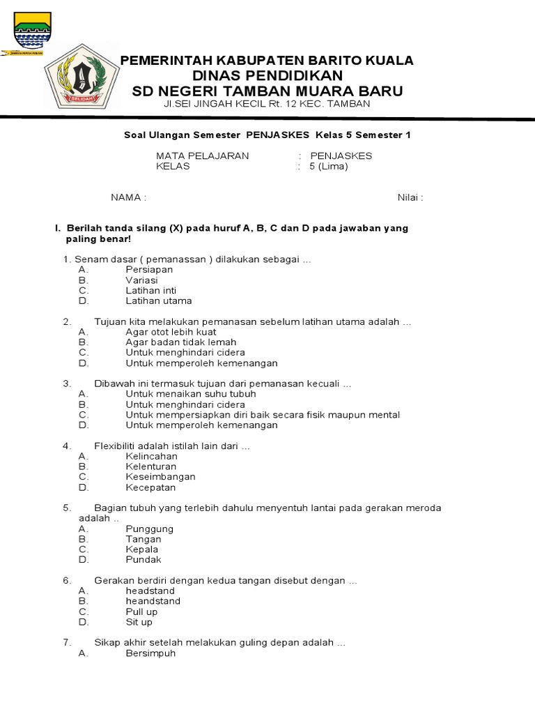 Soal US Penjas Kelas 5 | PDF