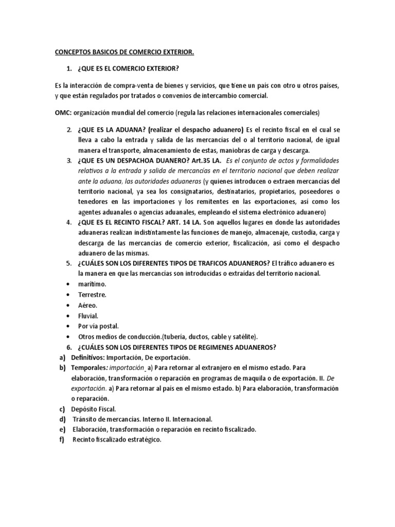 Conceptos Basicos de Comercio Exterior | PDF | aduana | El comercio internacional