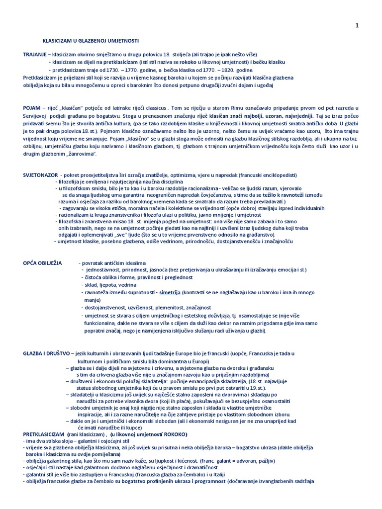 Skripta Glazbeni Klasicizam | PDF