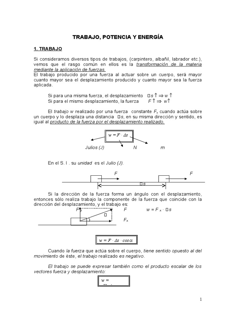 Trabajo Potencia y Energía | PDF | Energía potencial | Fuerza