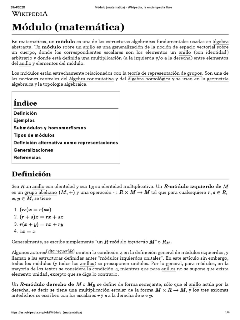 Módulo (Matemática) - W | PDF | Módulo (Matemáticas) | Teoría del anillo