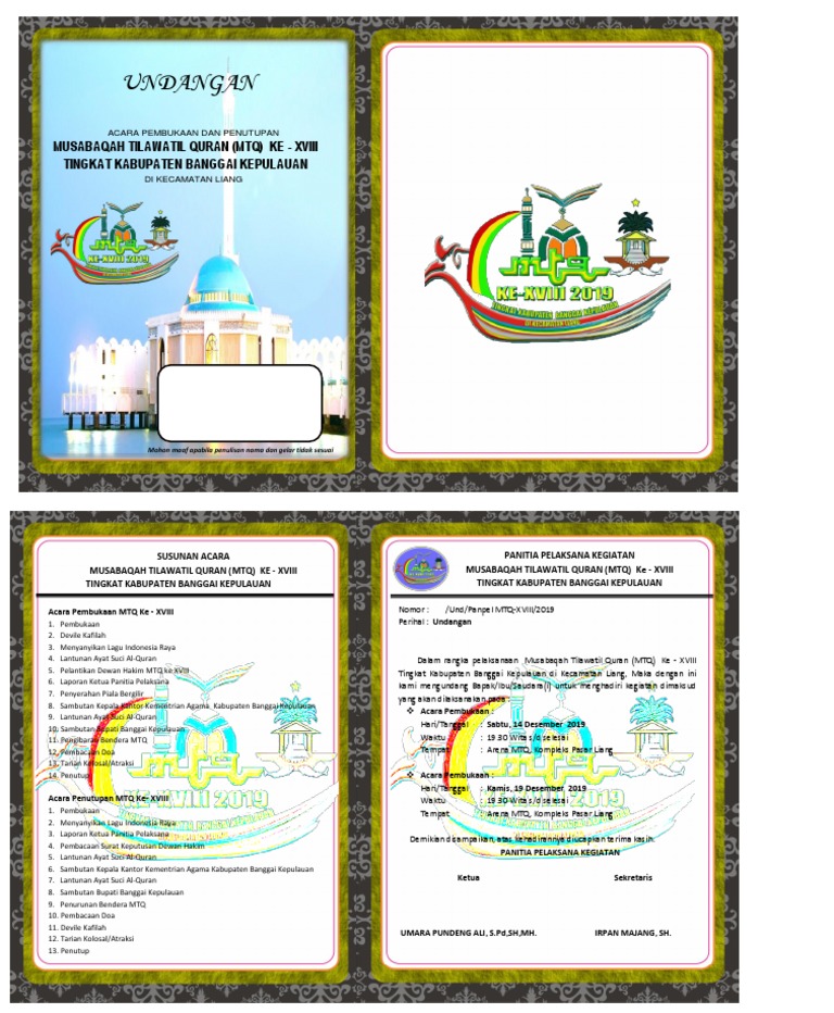 Undangan Pembukaan & Penutupan MTQ PDF | PDF