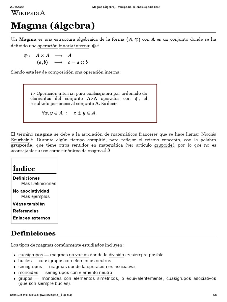 Magma (Álgebra) - W | PDF | Álgebra abstracta | Enseñanza de matemática