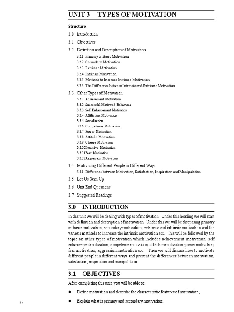 Unit 3 Types of Motivation: Structure | PDF | Motivation | Motivational